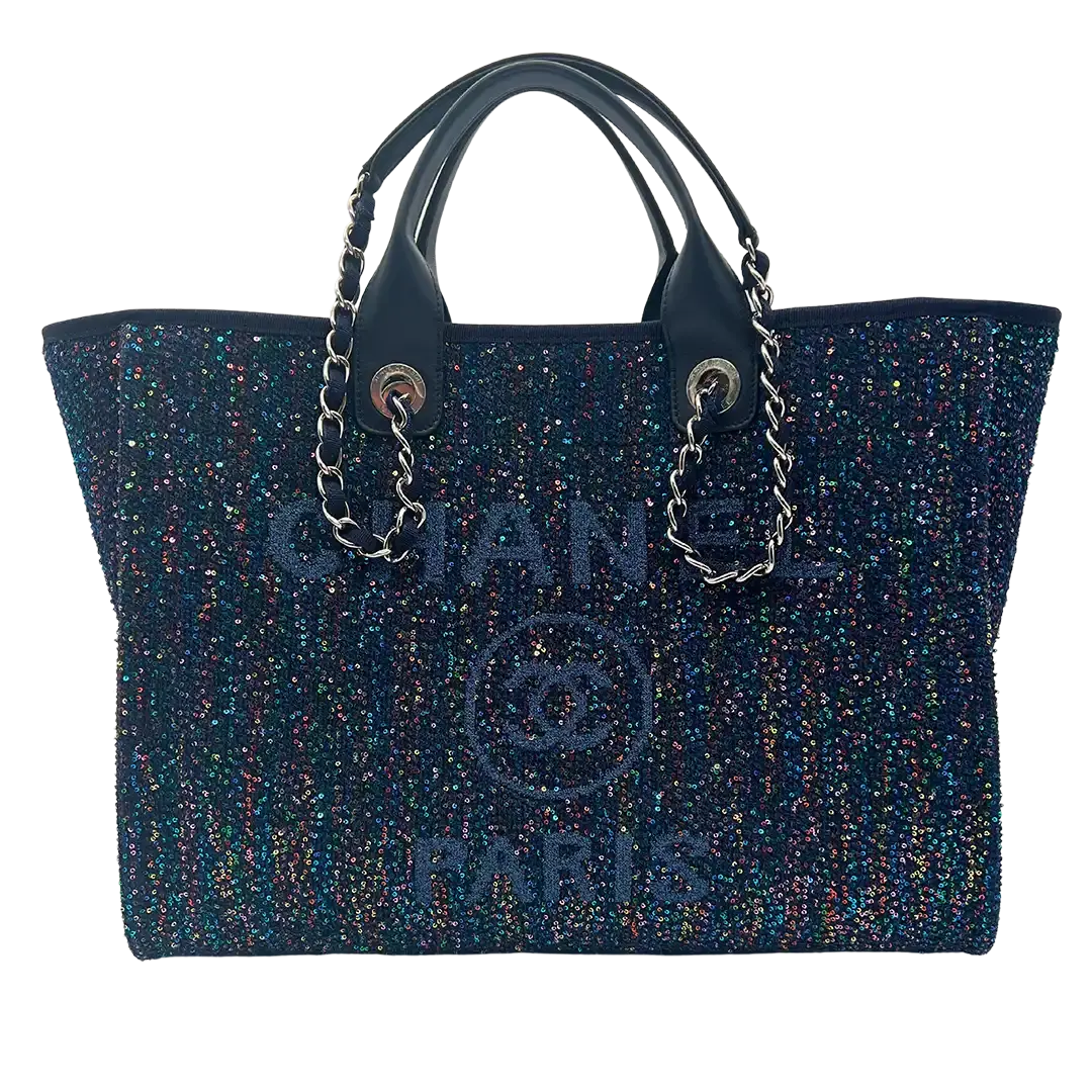 Chanel Deauville Shopping Bag blau Pailetten silberne Hardware / neu ...